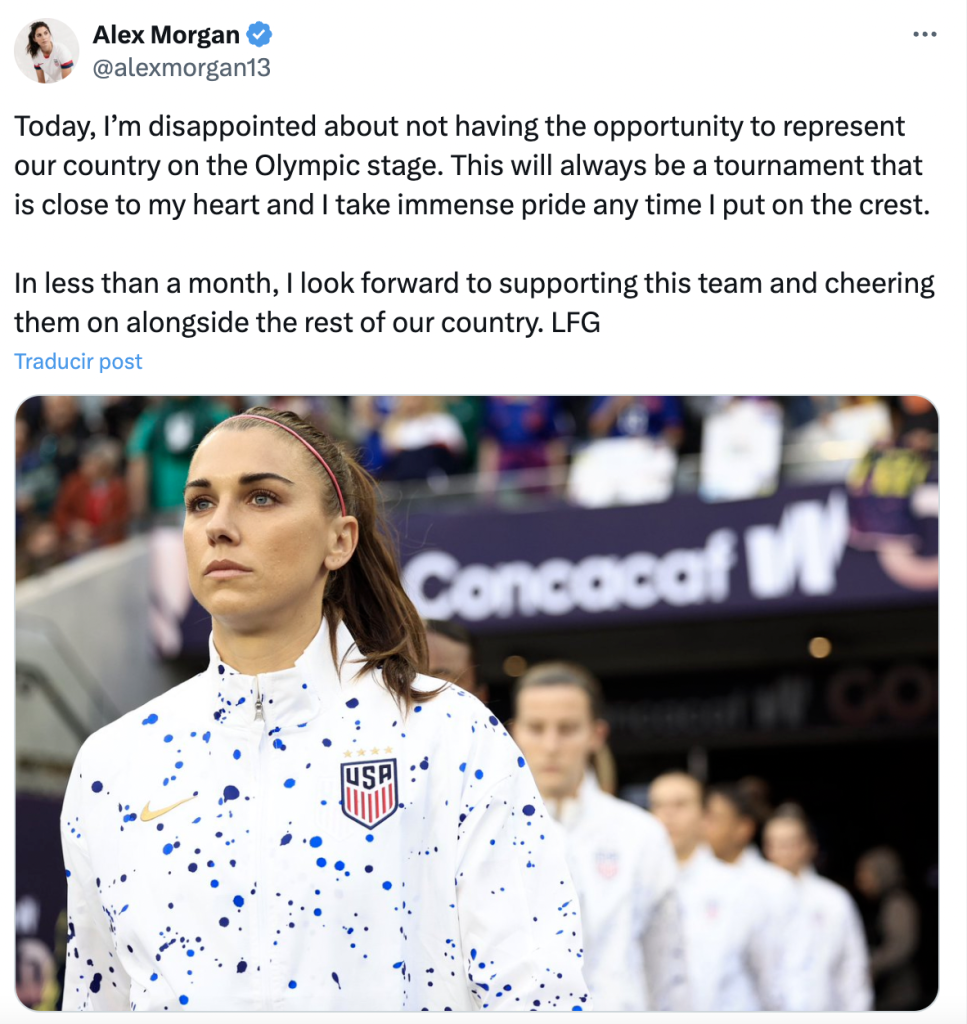 París 2024: Estados Unidos da duro golpe a Alex Morgan y ella responde